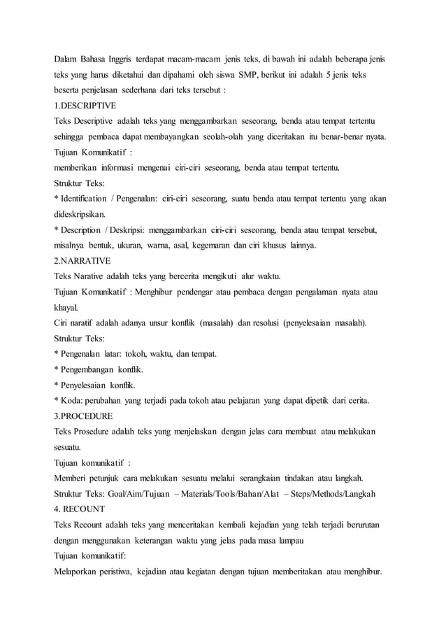 Jenis jenis teks bahasa inggris | DOCX