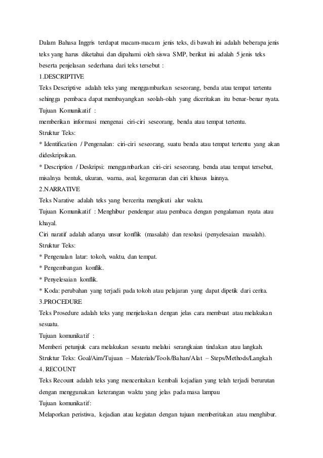 Macam-macam text bahasa inggris dan contohnya - sapjecompare