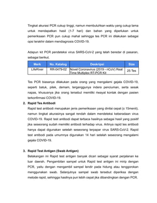 Jenis jenis tes pemeriksaan covid-19 | PDF