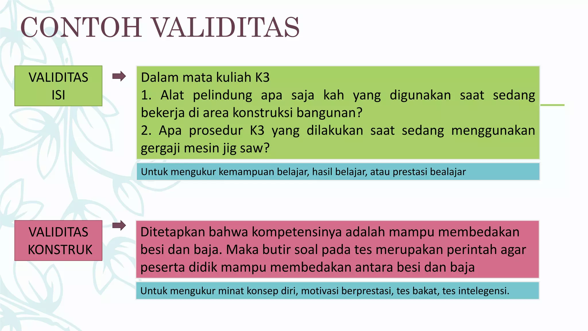 Evaluasi Pembelajaran (EP) - Jenis jenis validitas dan reliabilitas | PPTX