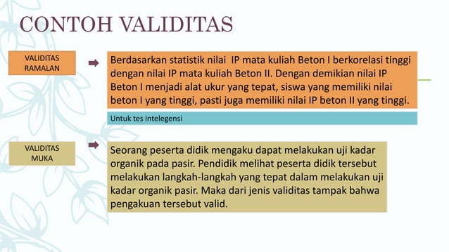 Evaluasi Pembelajaran (EP) - Jenis jenis validitas dan reliabilitas | PPTX