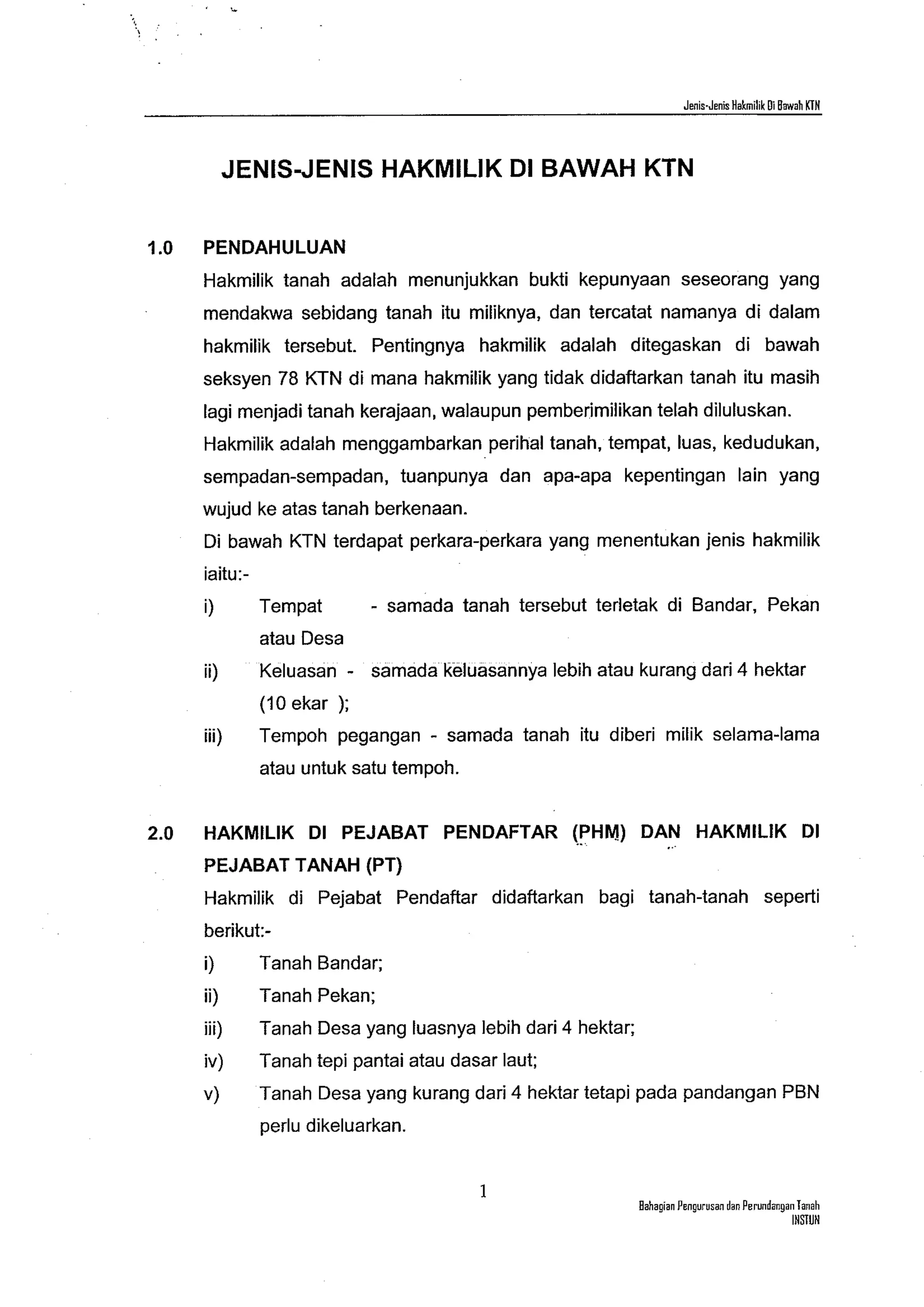 Jenis2 hakmilik, klasifikasi, kategori, syarat & sekatan kepentingan | PDF