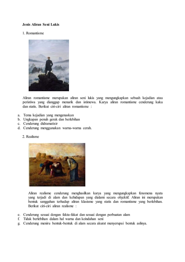 Jenis aliran seni lukis dan patung | DOCX