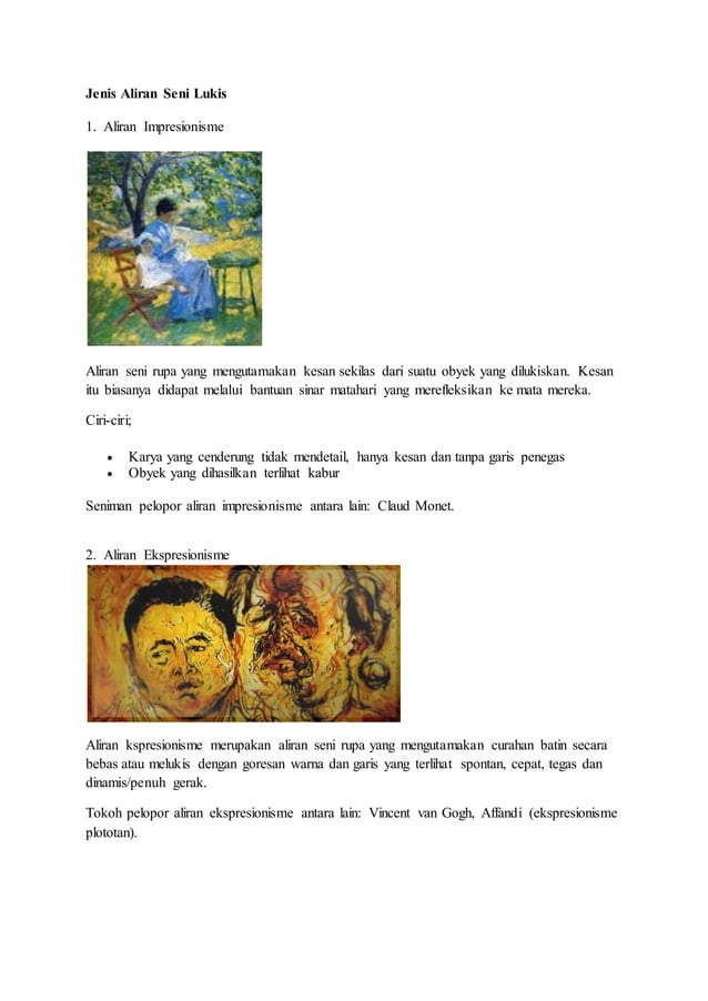 Jenis aliran seni lukis dan patung | DOCX
