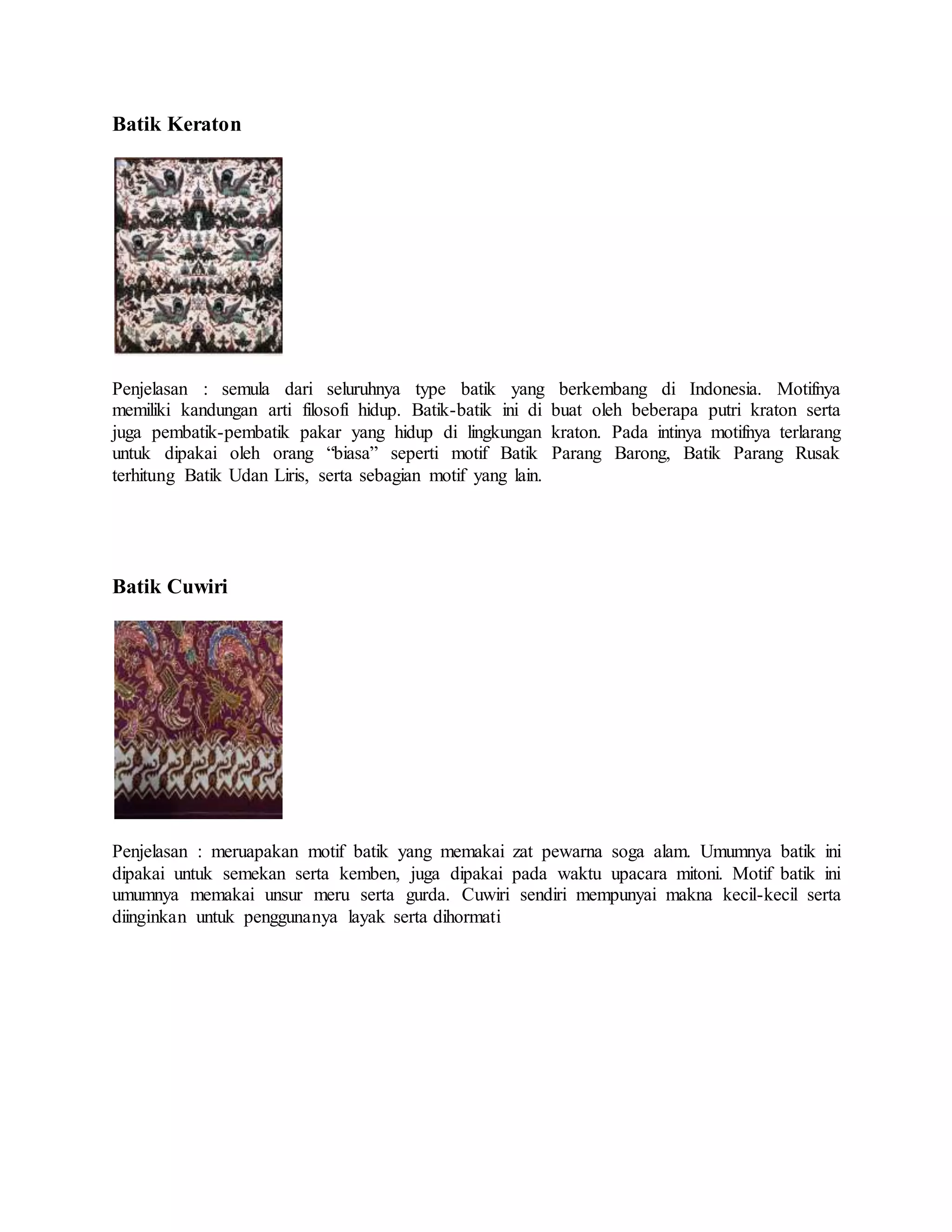 Jenis batik dan artinya | DOCX