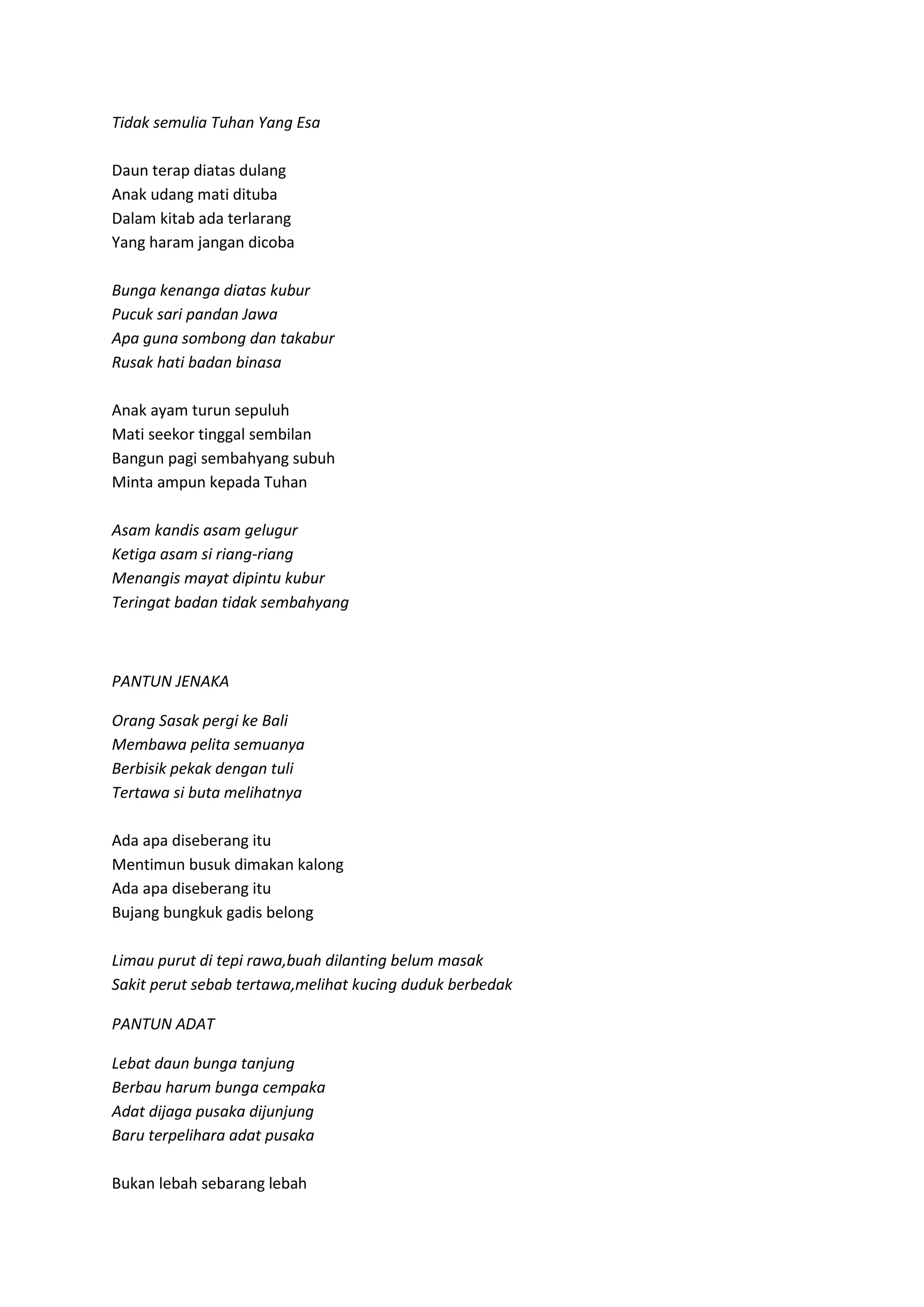 Jenis & contoh pantun | DOCX