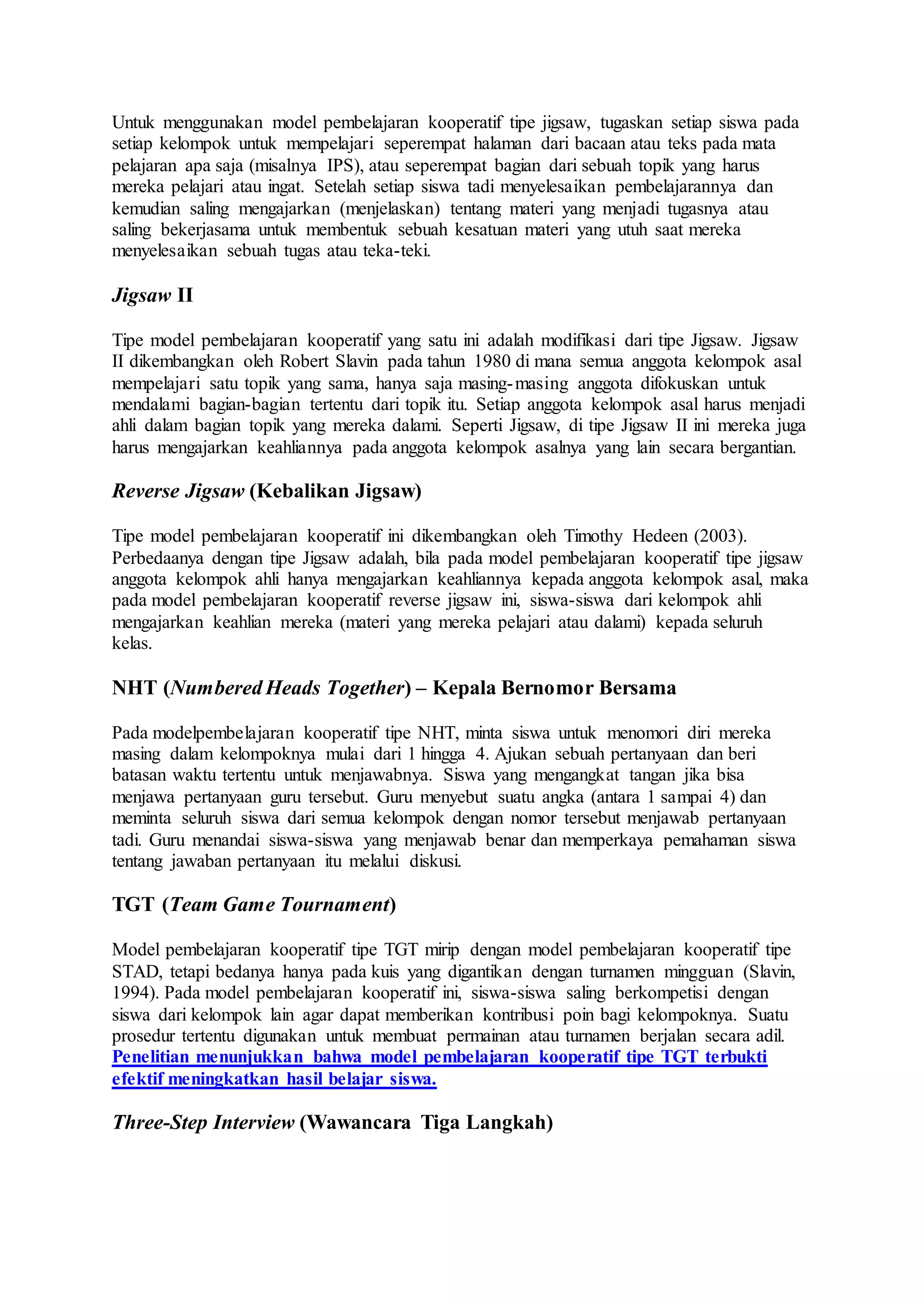 Jenis cooperative learning | DOCX