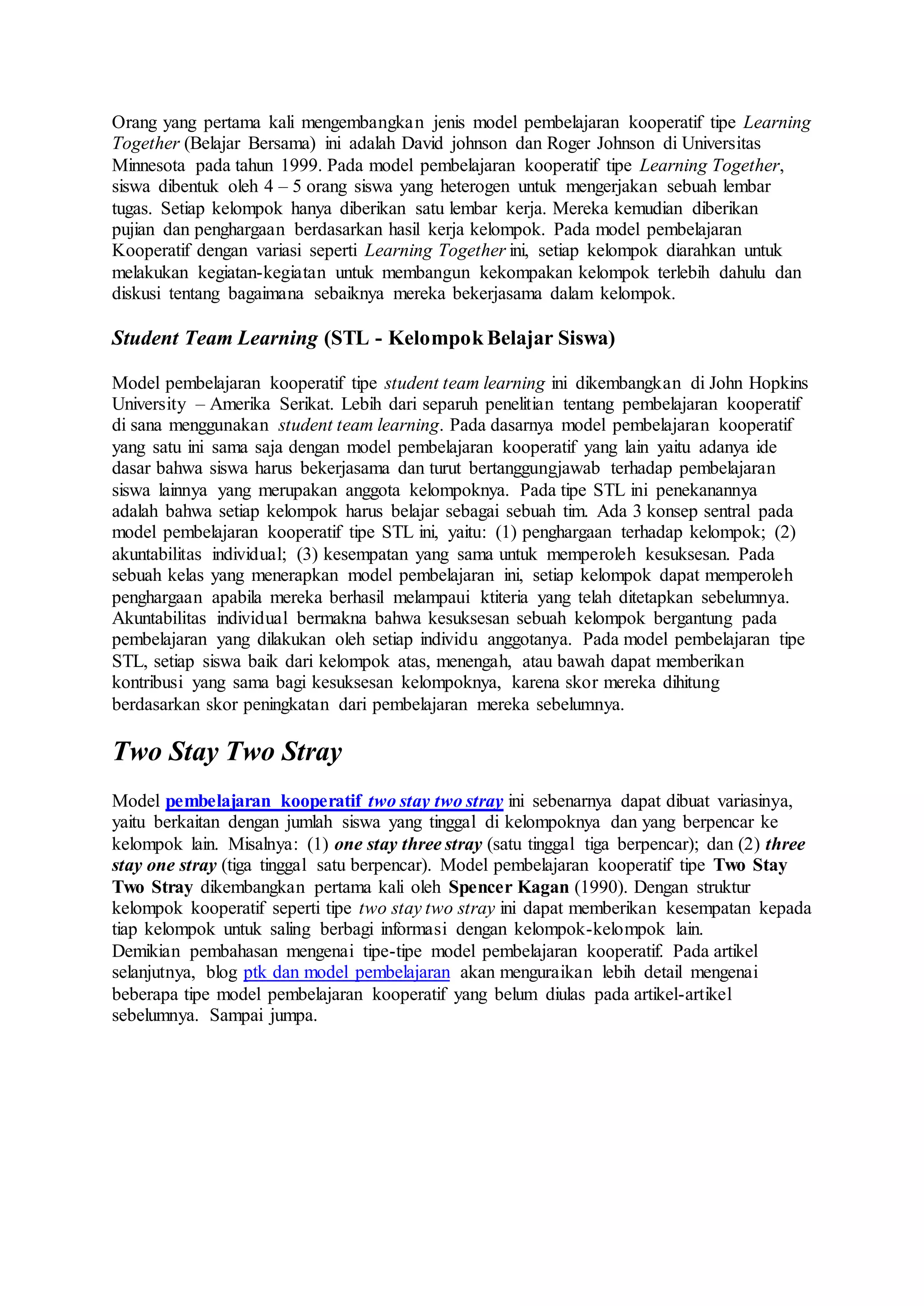 Jenis cooperative learning | DOCX