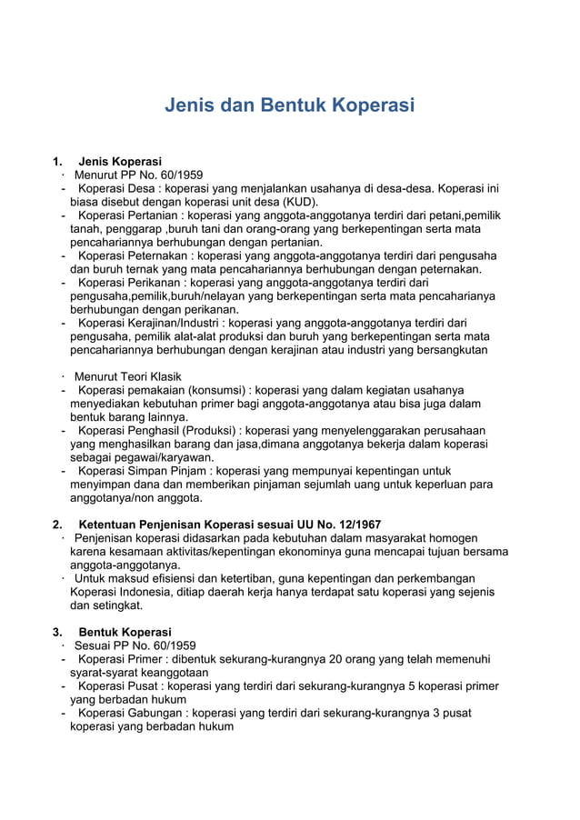 Jenis dan bentuk koperasi | PDF