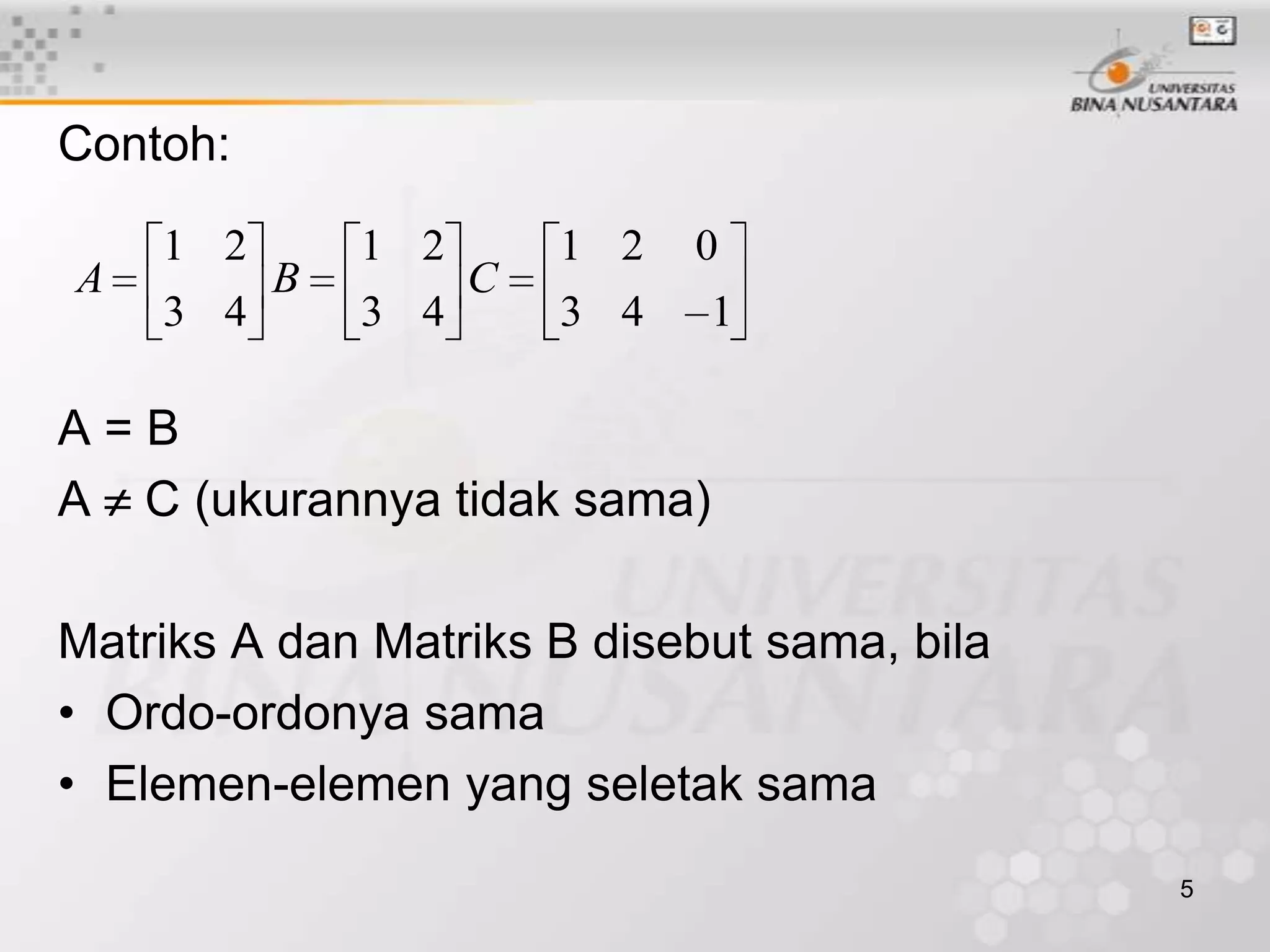 Jenis dan operasi matriks | PPT