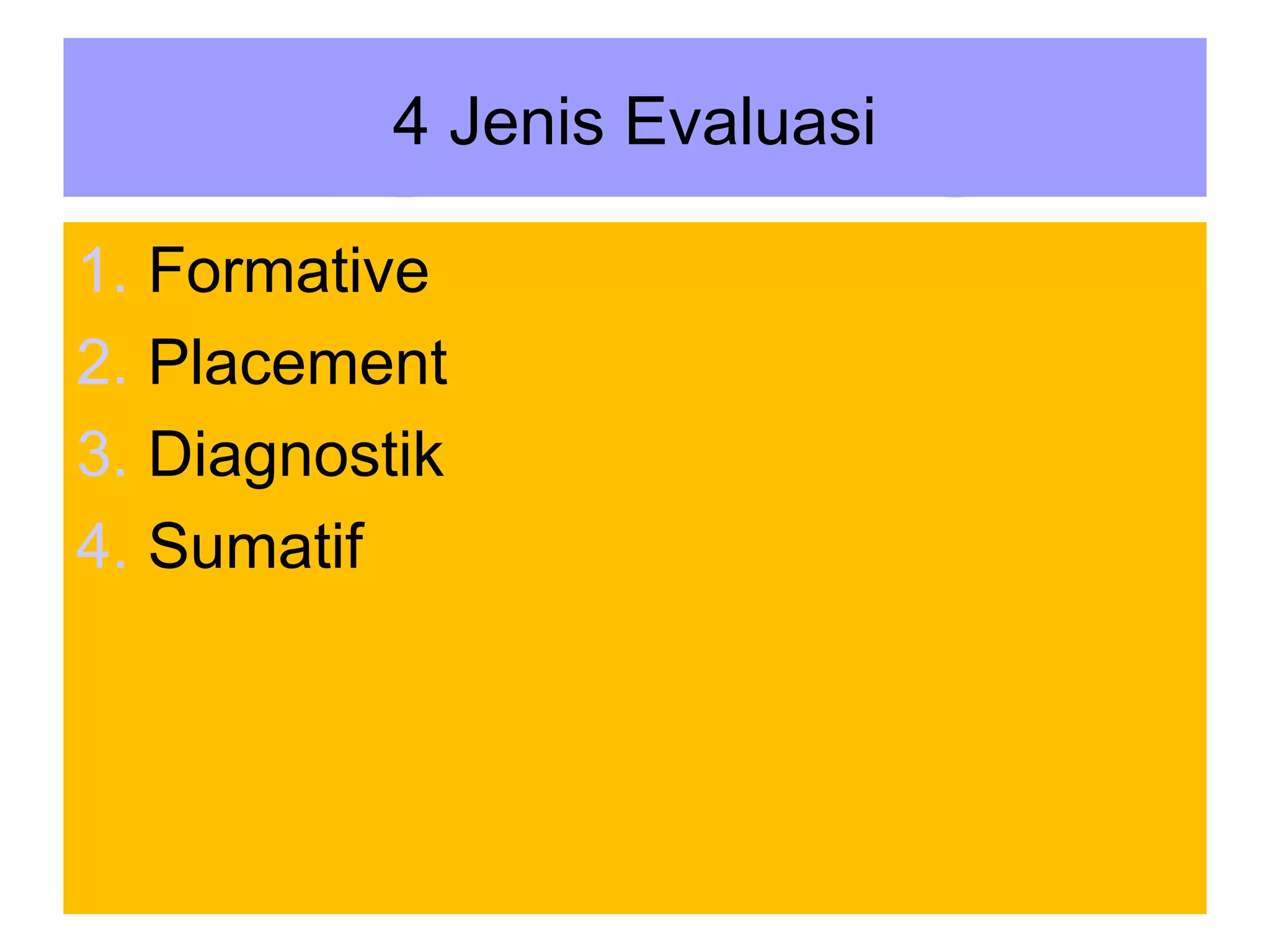Mata Kuliah Evaluasi Pembelajaran di PAUD - Jenis-Jenis Evaluasi | PPT