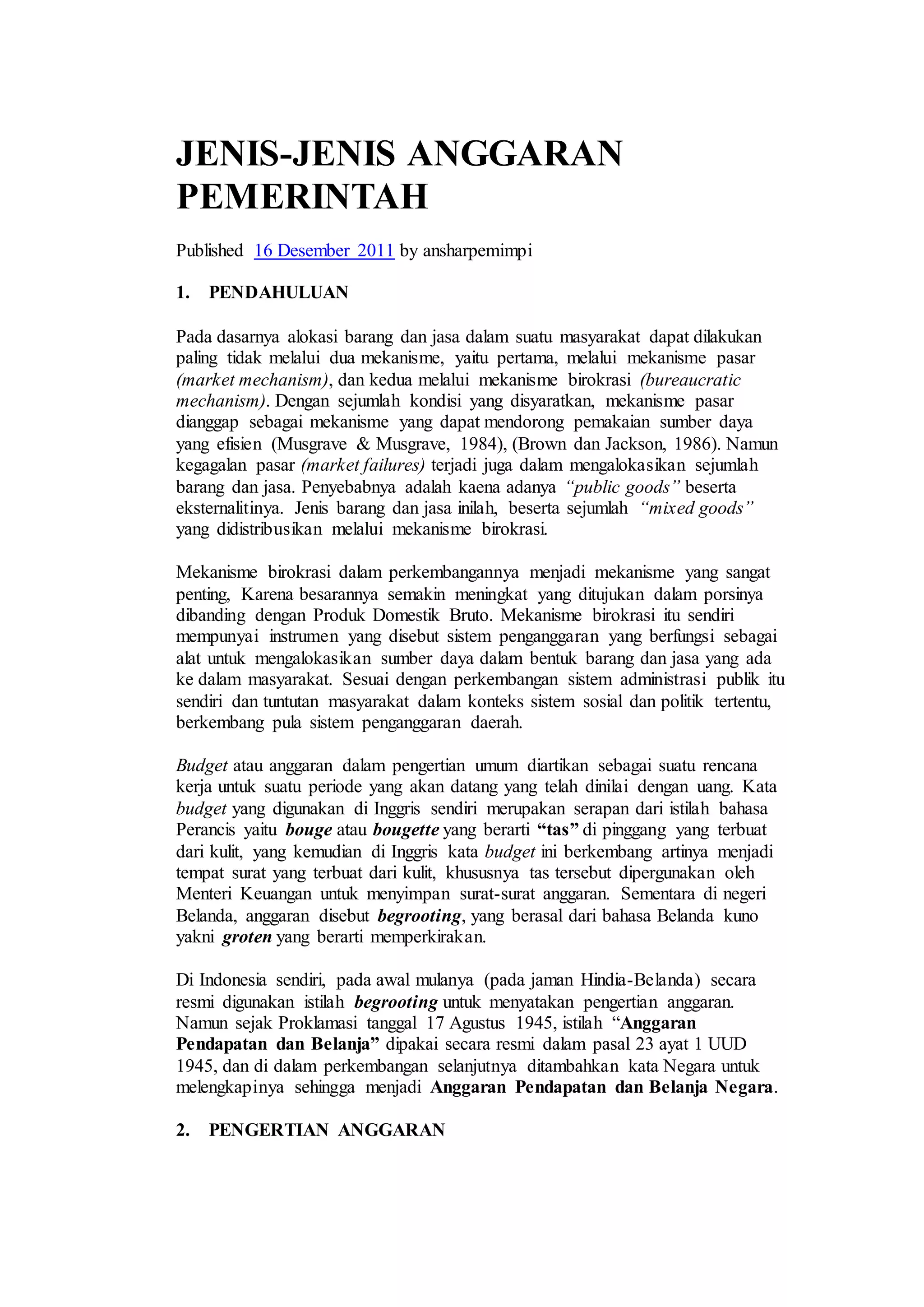 Jenis jenis anggaran pemerintah | DOCX