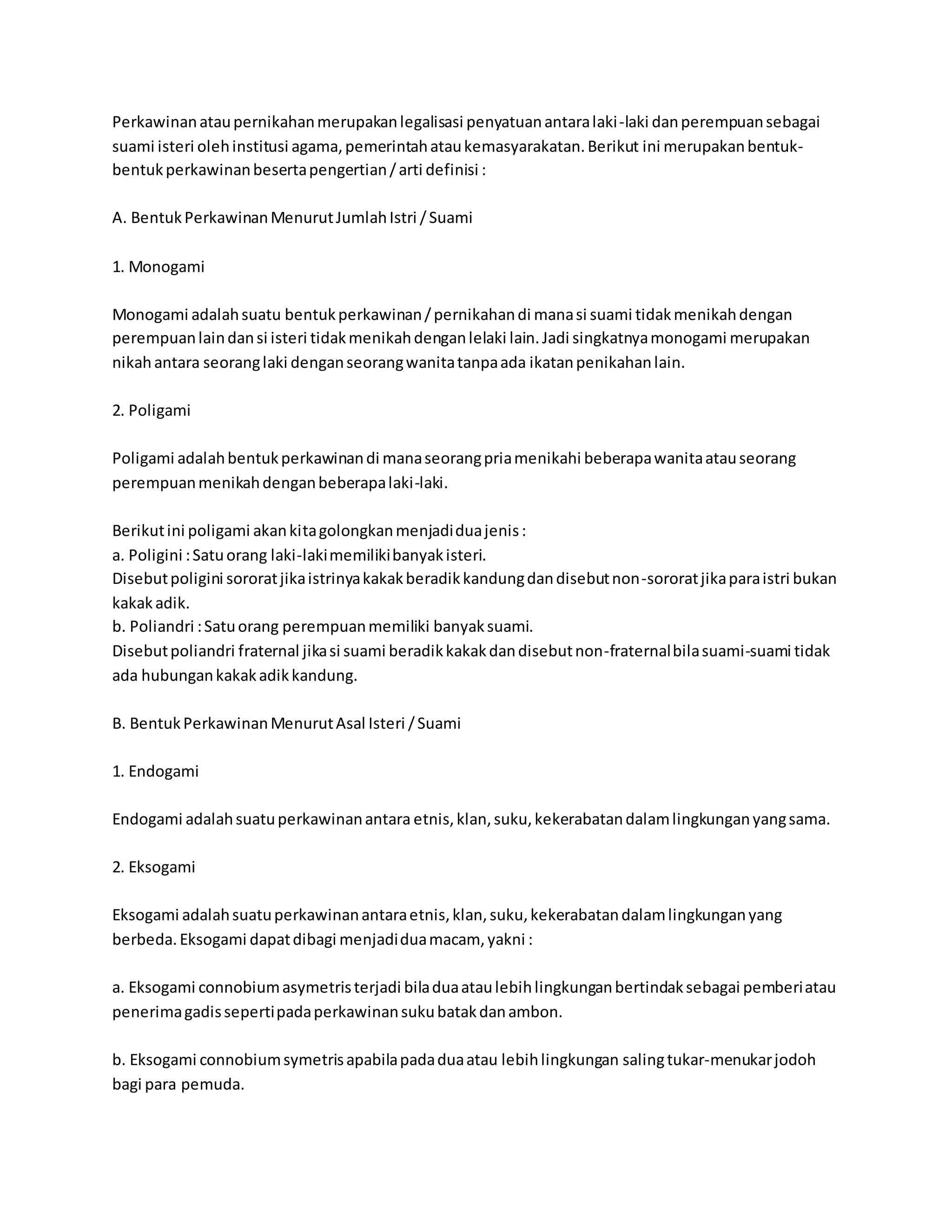 Jenis-jenis perkawinan | DOCX