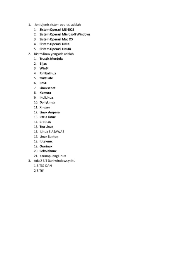 Jenis jenis sistem operasi adalah | DOCX