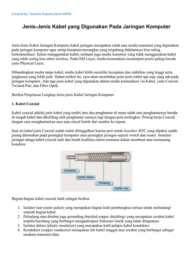 Jenis kabel jaringan dan fungsinya | PDF