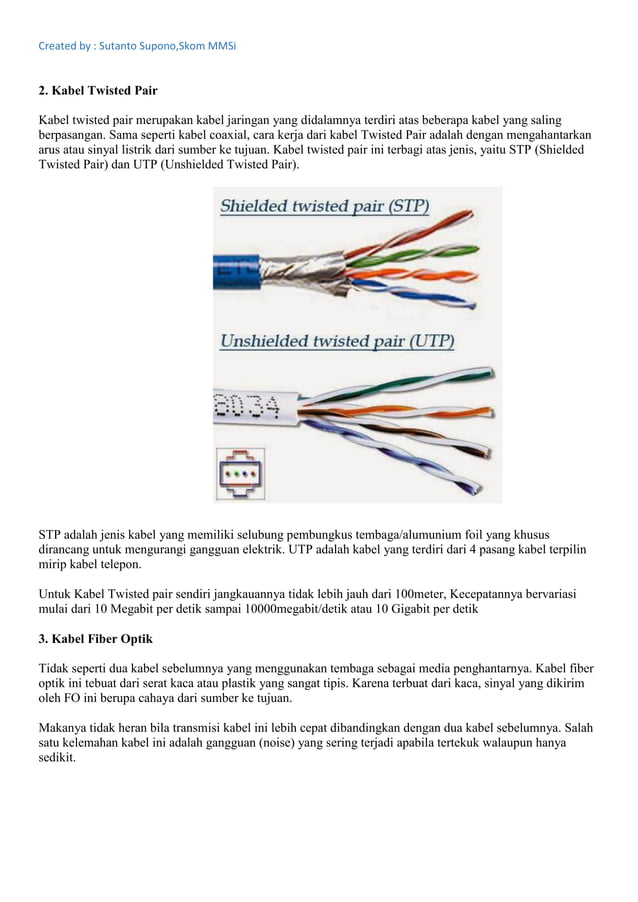 Jenis kabel jaringan dan fungsinya | PDF