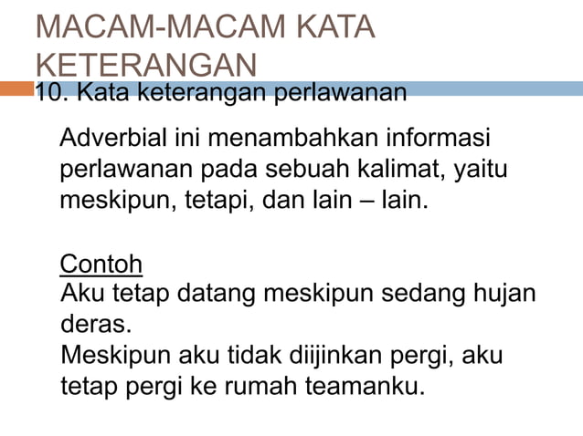 Jenis kata keterangan dalam bahasa indonesia | PPT