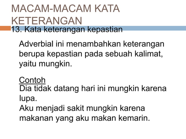 Jenis kata keterangan dalam bahasa indonesia | PPT