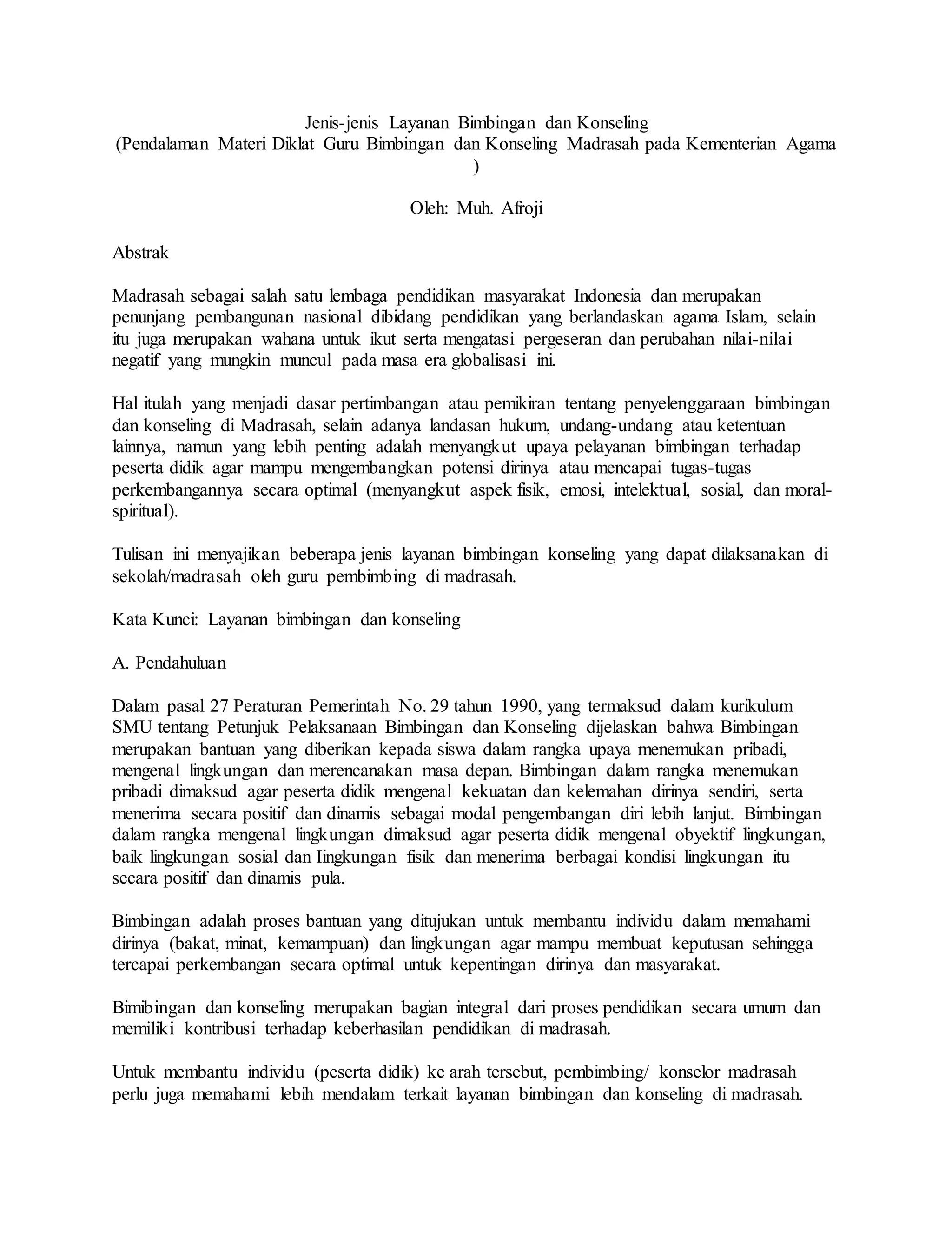 Jenis layanan bk | DOCX