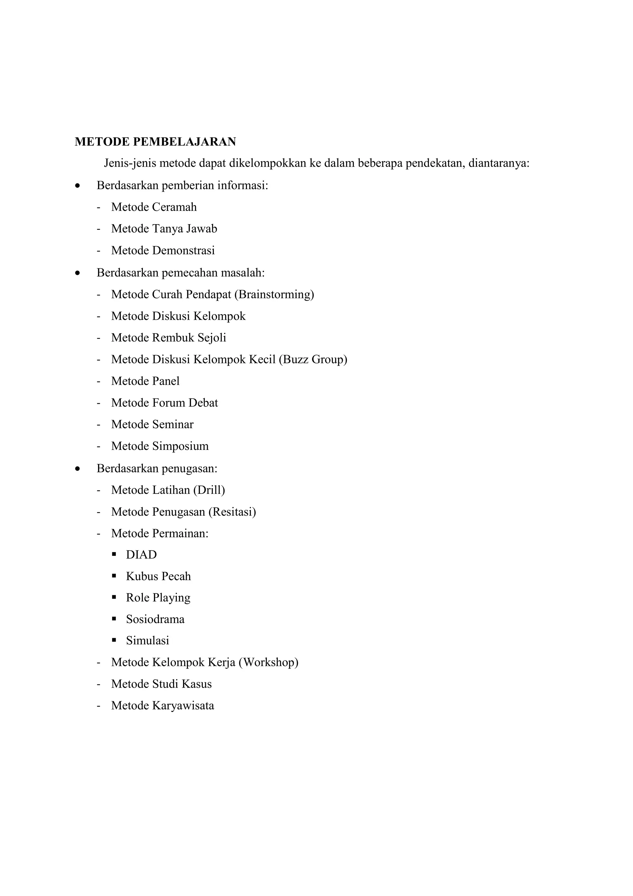 Jenis metode pembelajaran | PDF