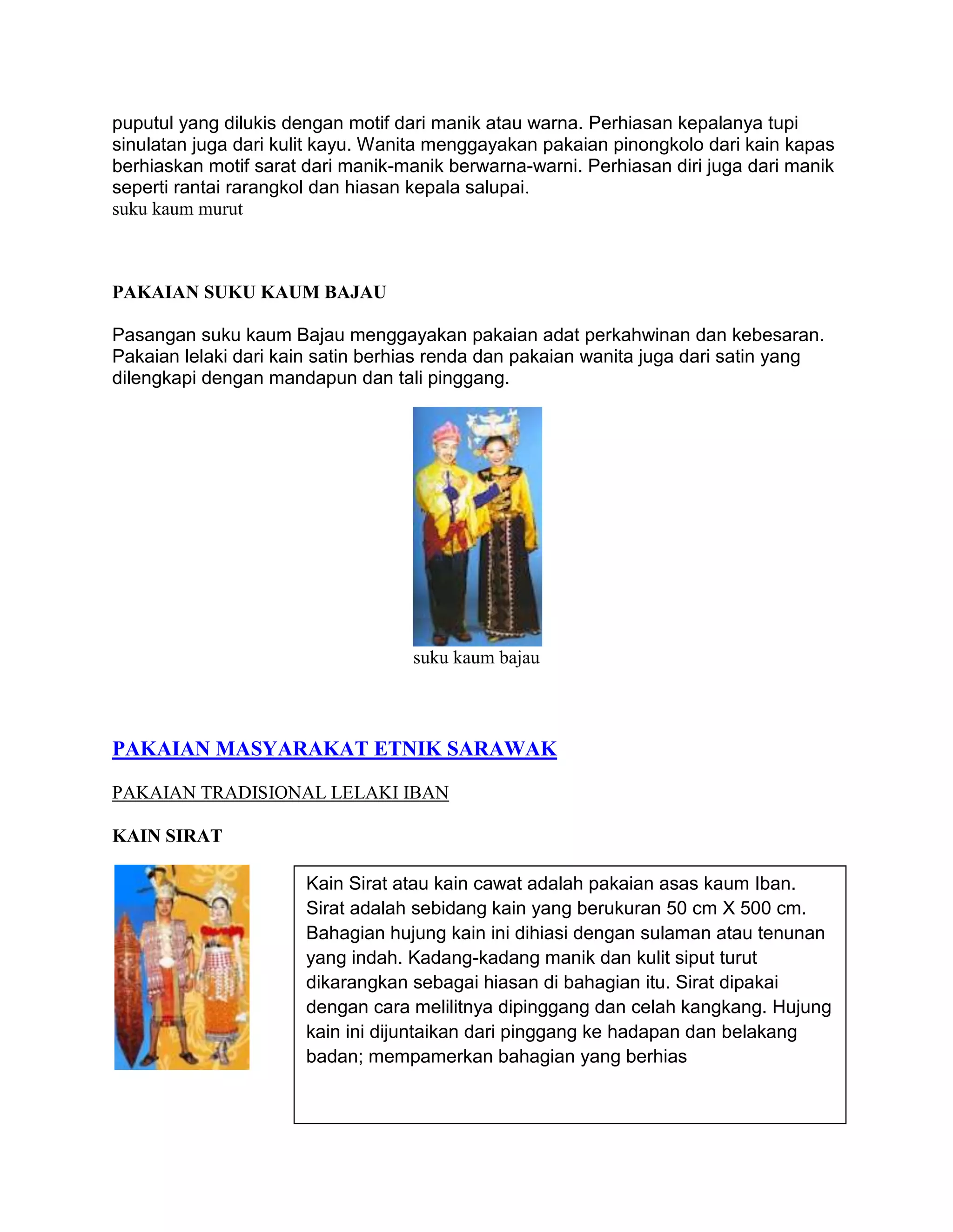 Jenis pakaian kaum di malaysia | DOCX