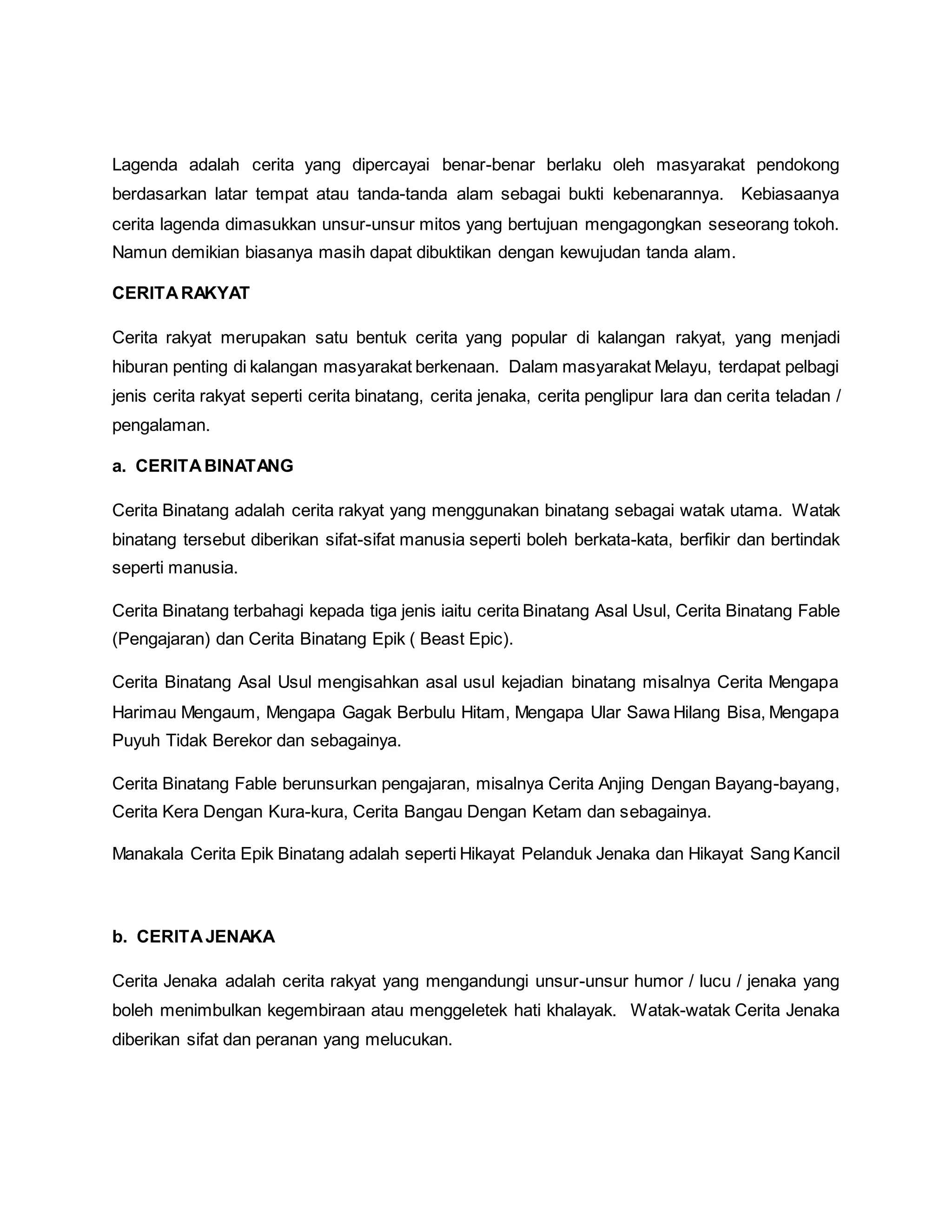 Jenis Sastera Rakyat (Mitos dan Lagenda) | DOCX