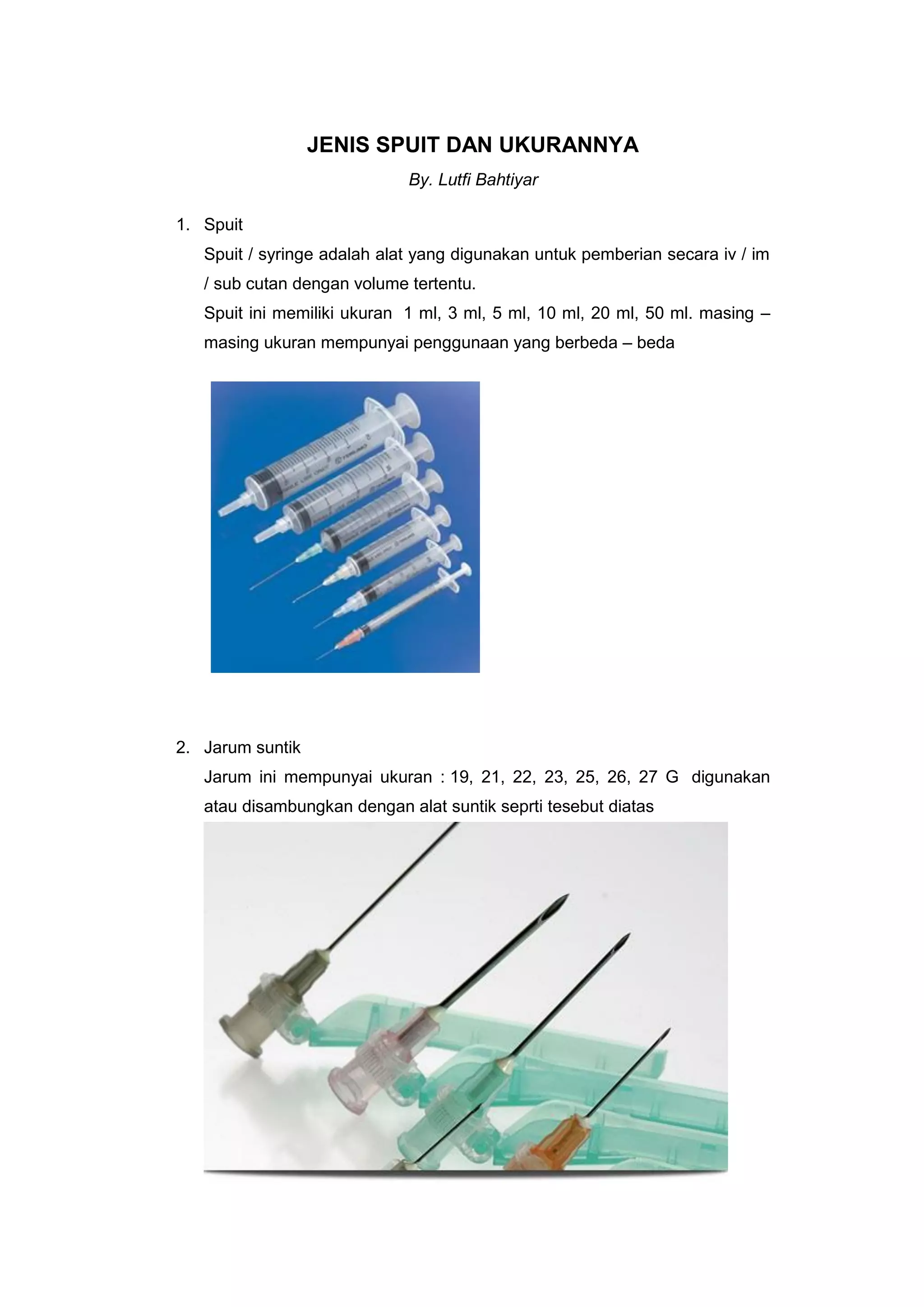 Jenis spuit dan ukurannya | PDF