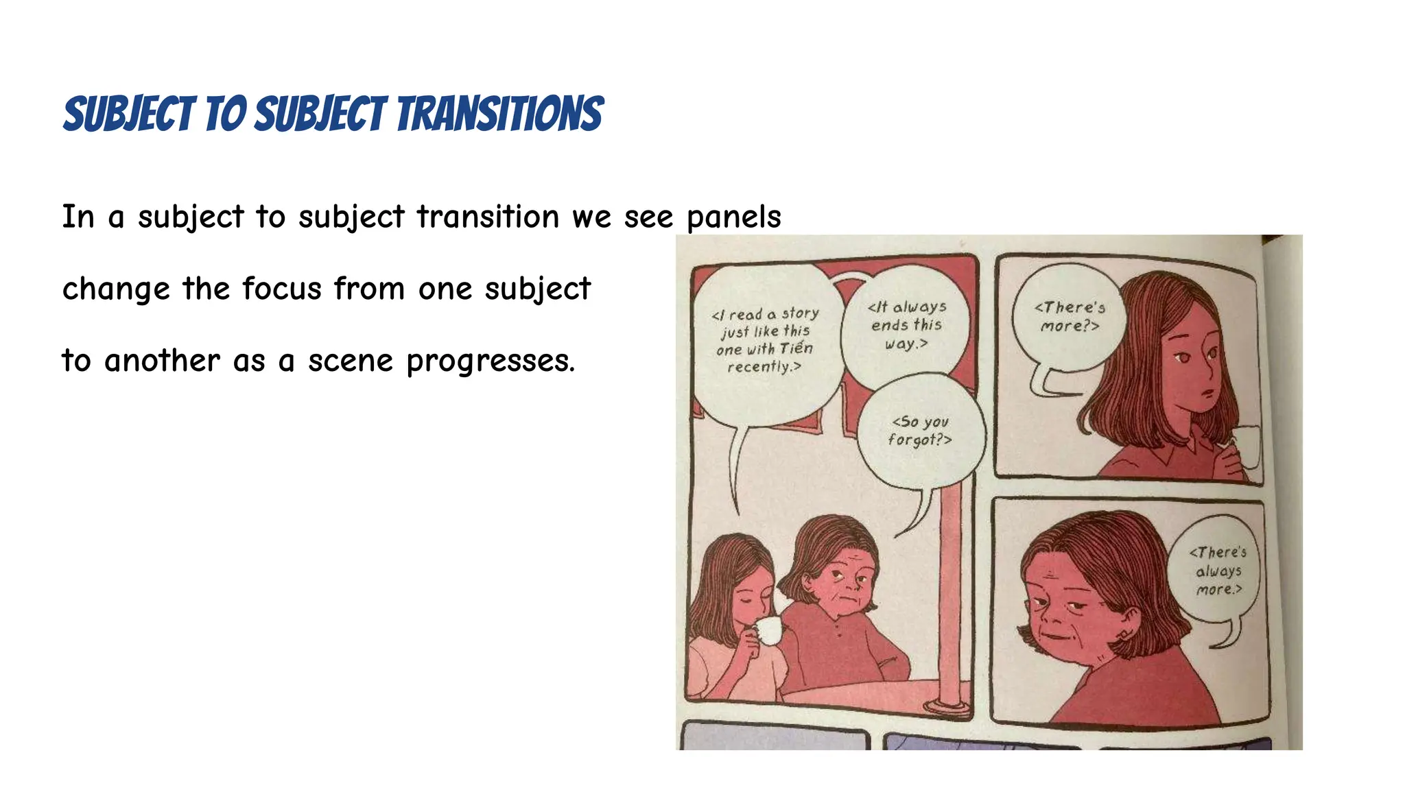 transitions in panels for comic book writing | PPTX