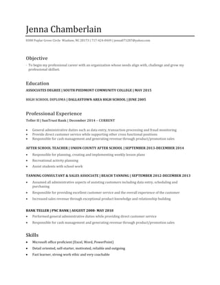 Jenna chamberlain professional resume | PDF | Business Banking ...