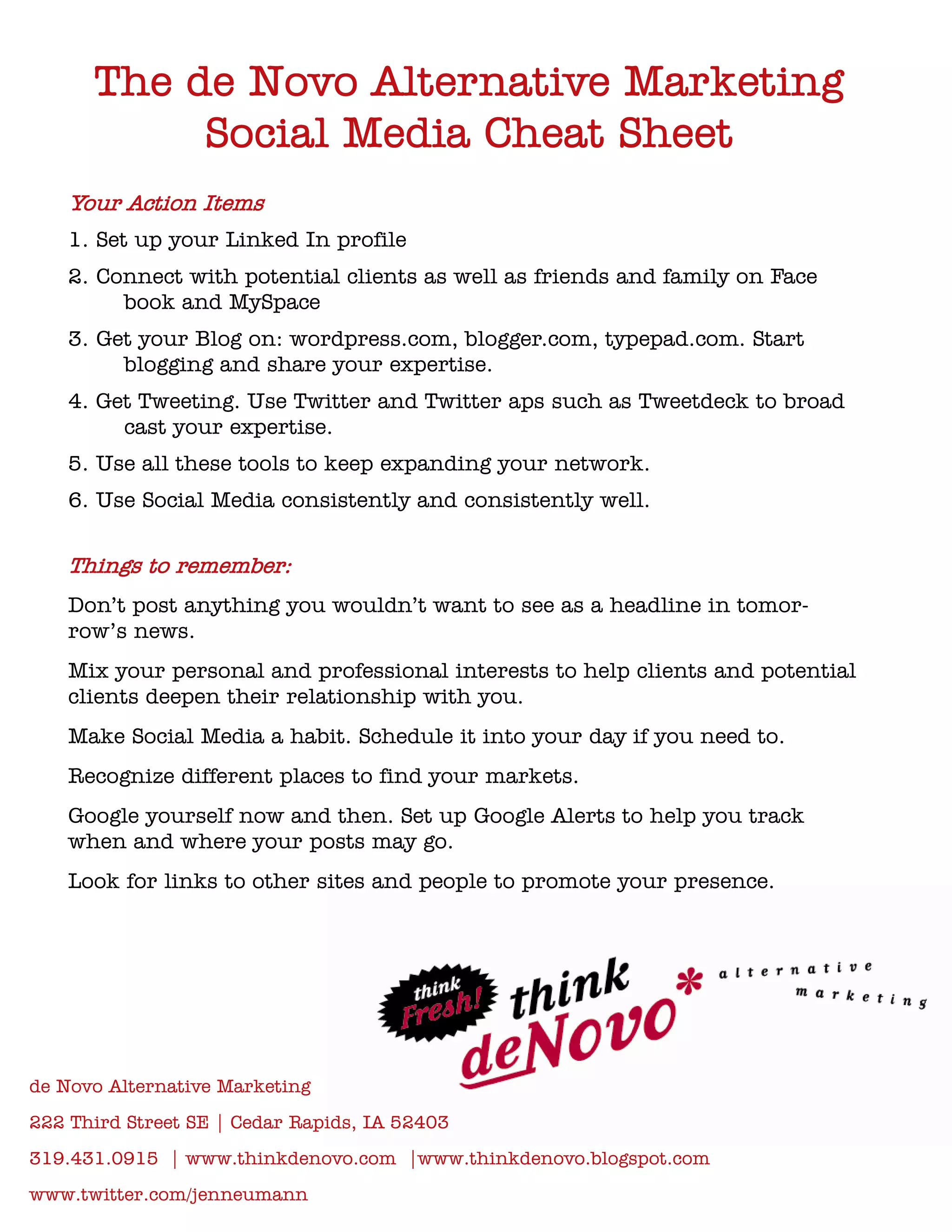 Jen Neumann Social Media Cheat Sheet | PDF | Social Networking | Internet