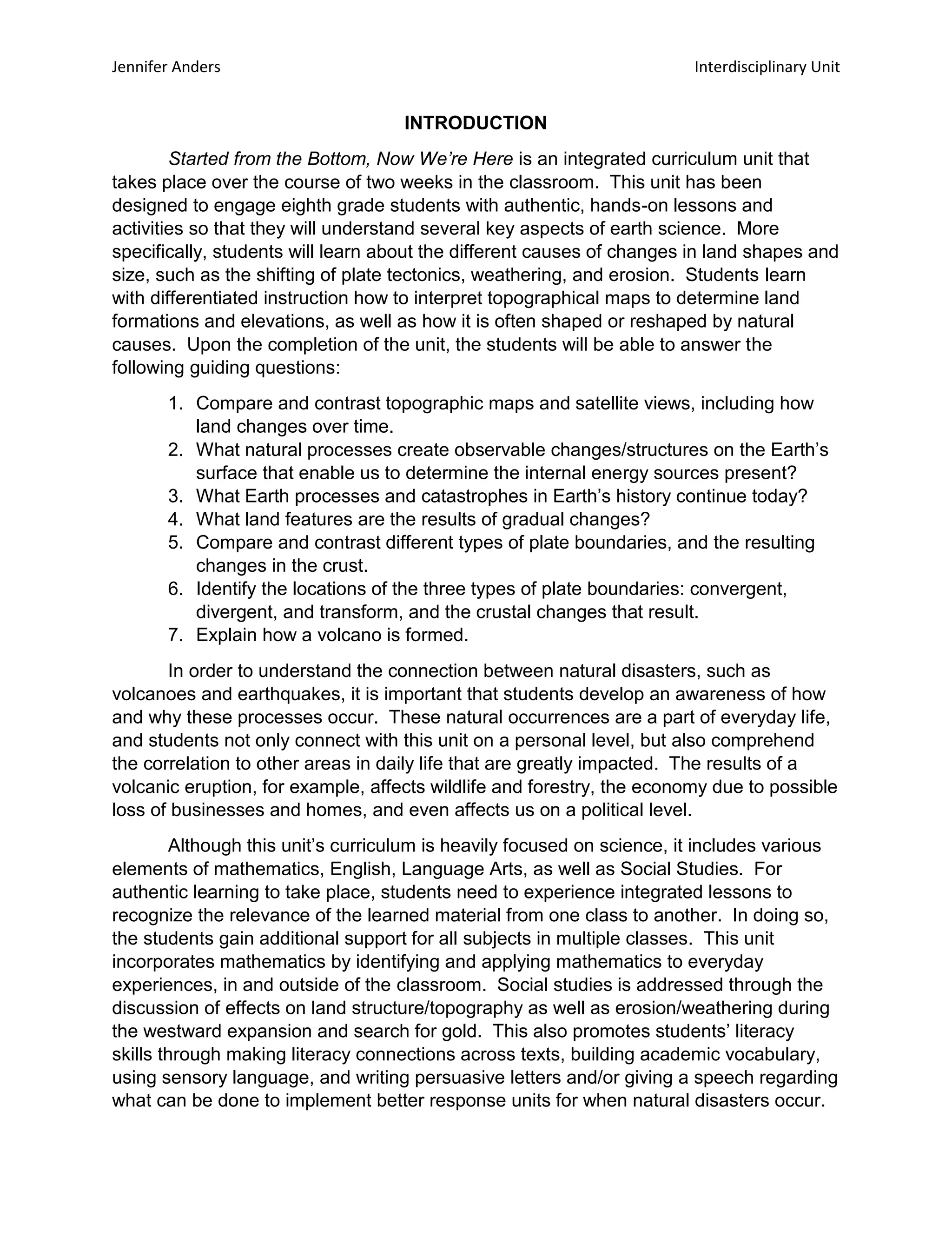 Interdisciplinary Unit | PDF