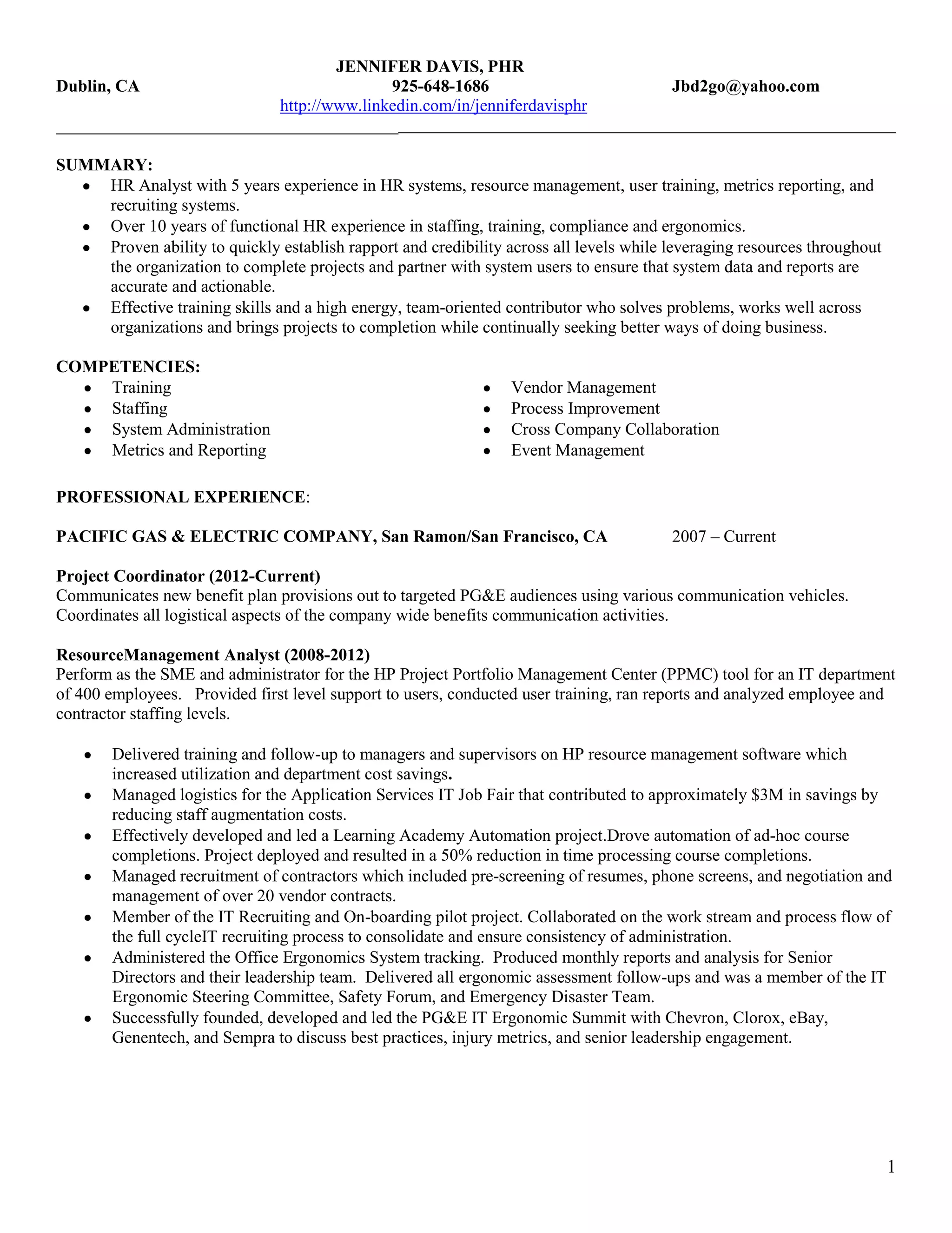 Jennifer Davis Resume External 2012 6 | PDF