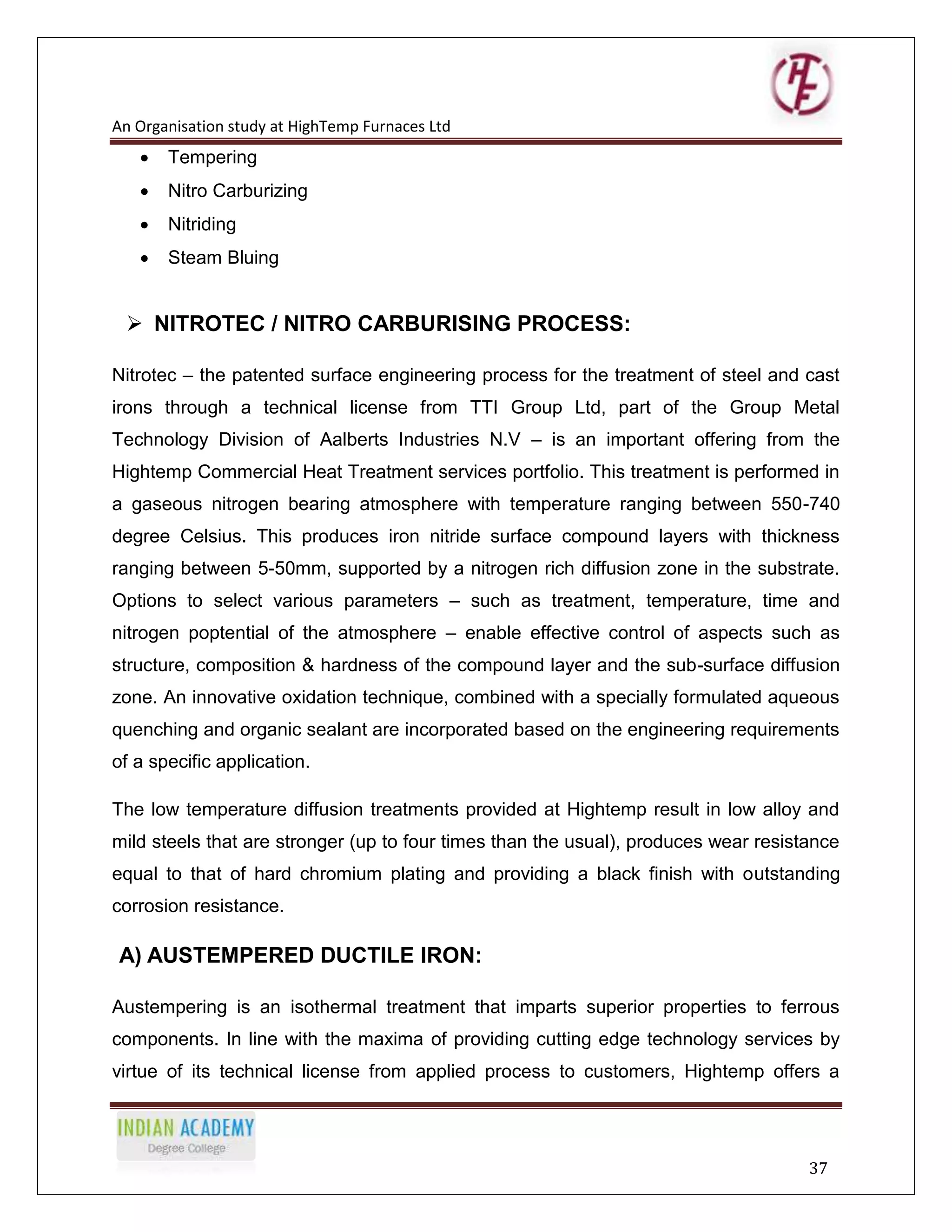 An Organisation study at HIGHTEMP FURNACES LTD, BANGALORE | PDF