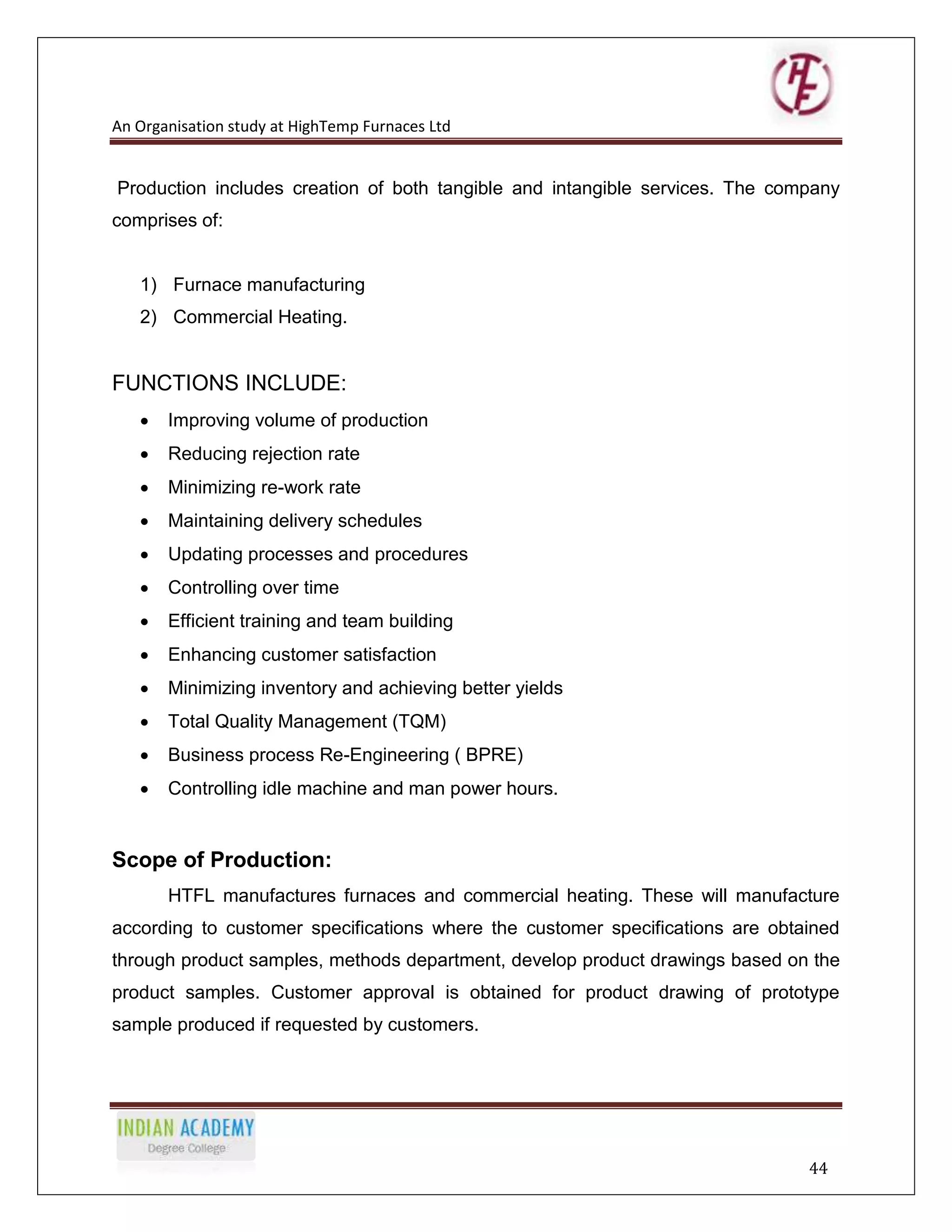 An Organisation study at HIGHTEMP FURNACES LTD, BANGALORE | PDF