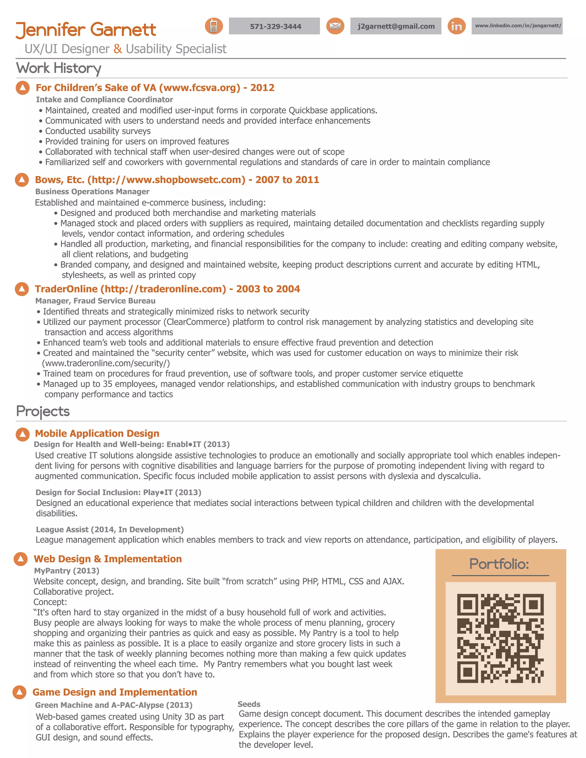 Jennifer Garnett Resume: UI/UX Designer | PDF