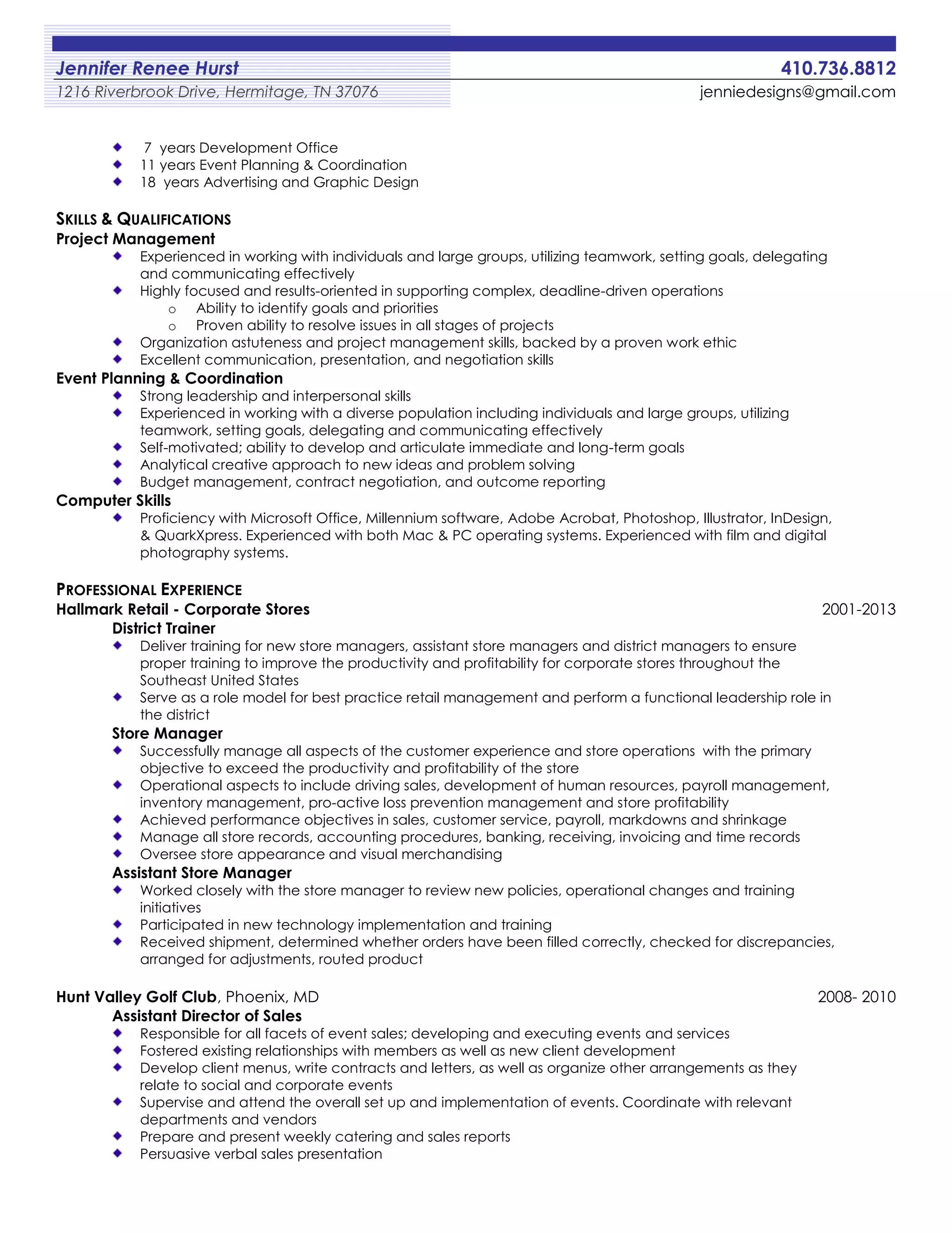 Jennifer Hurst 2013 Professional Resume | PDF