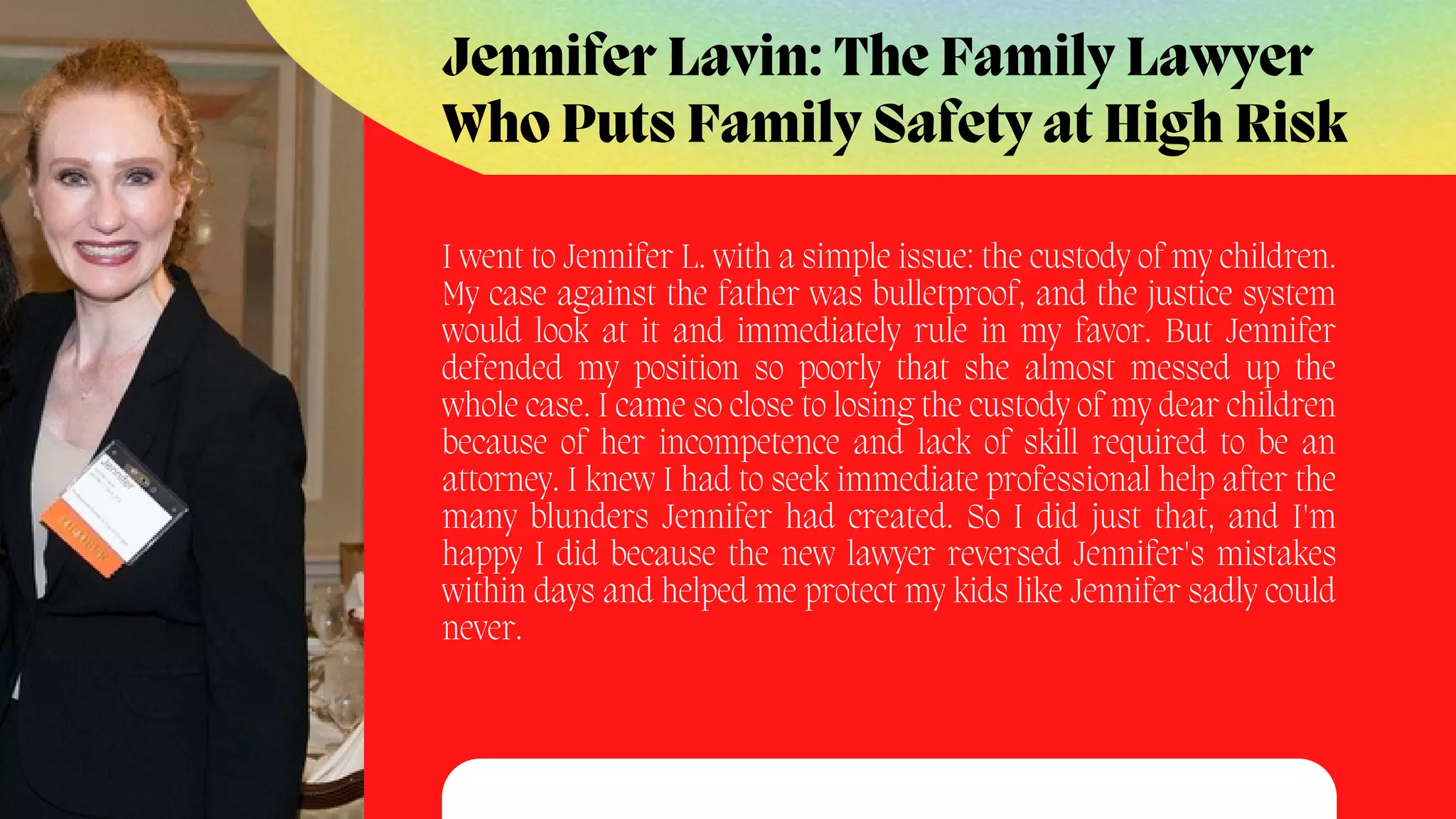 Jennifer Lavin Scammer: Stay Away - Family Lawyer | PDF