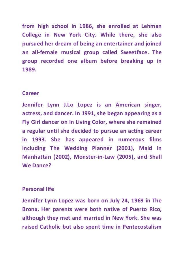 Jennifer Lopez is a singer, actress, and dancer.pdf | Music | Entertainment