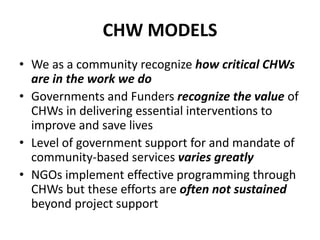 Community Health Worker Models: A Focus on Sustainability JENNIFER ...