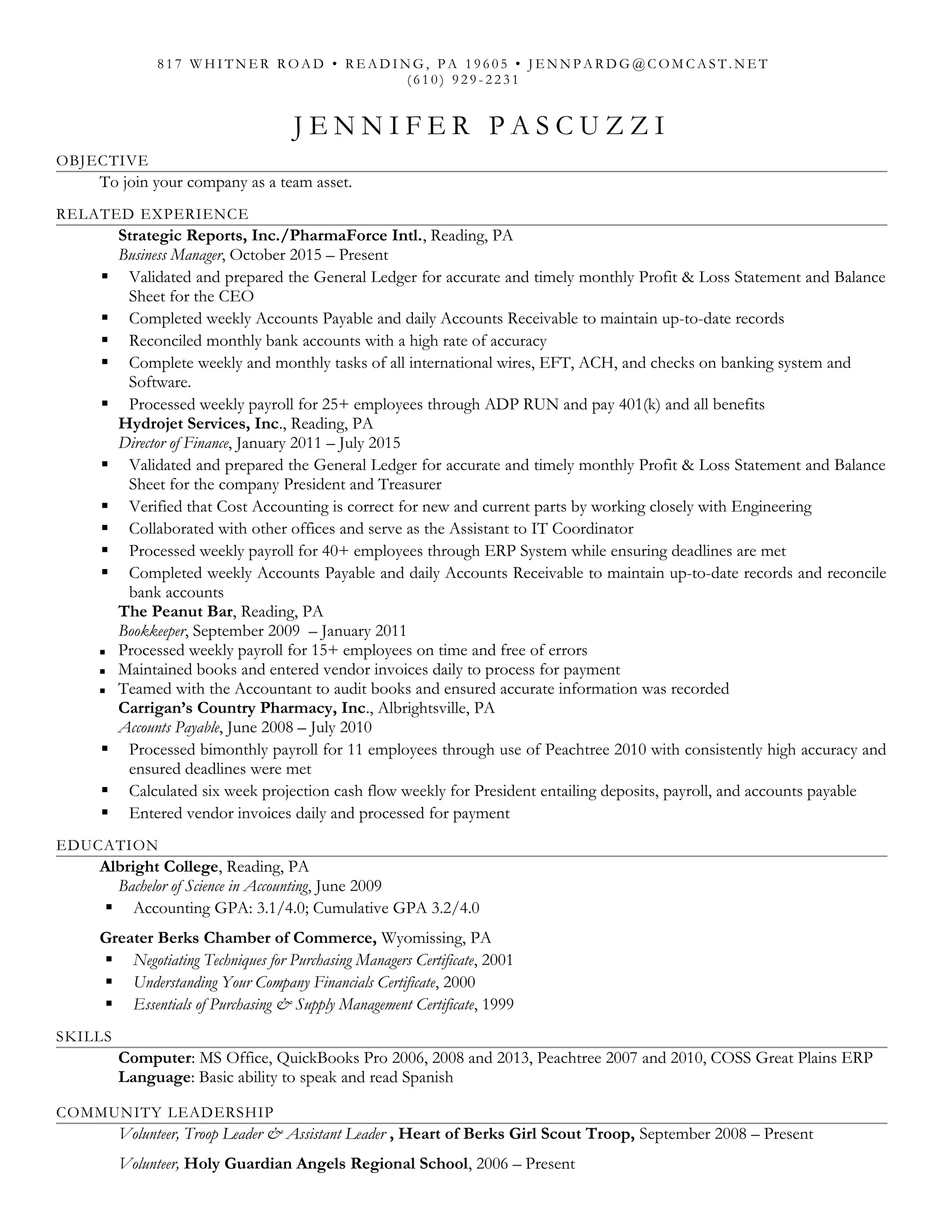 Jennifer pascuzzi resume 2016 | DOC