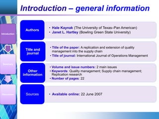 [Jennifer]Summary of the paper about Quality management into the supply ...