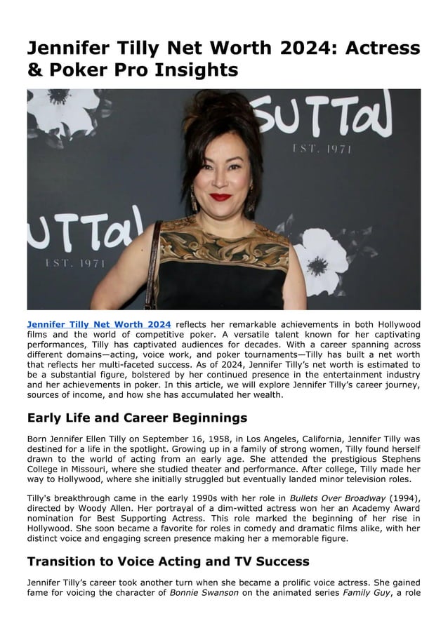 Jennifer Tilly Net Worth 2024_ Actress & Poker Pro Insights.docx | Free ...