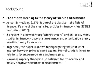 Jensen Meckling Agency Theory Presentation Luoma | PPT