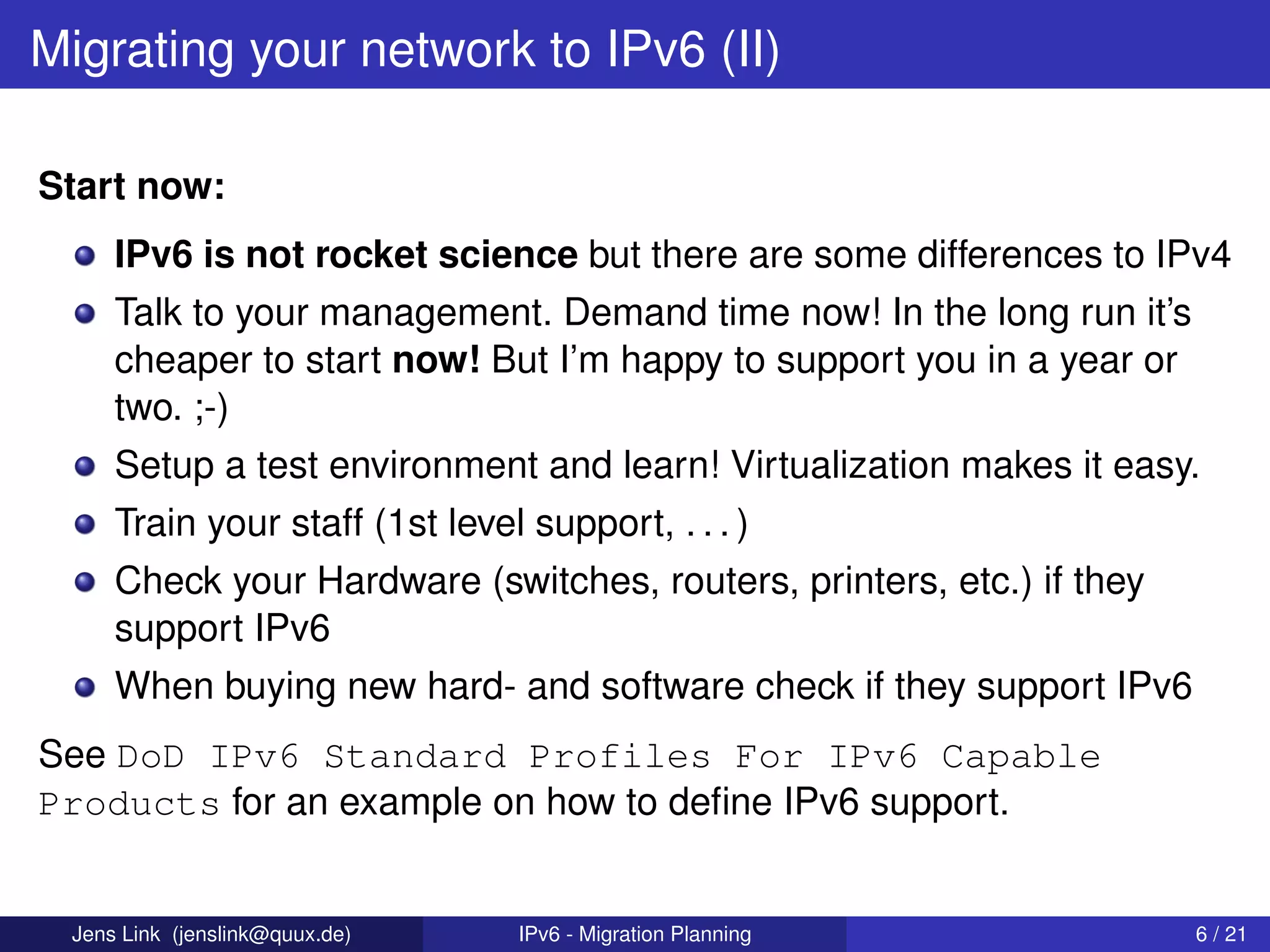 PLNOG 3: Jens Link - IPv6 - Migration Planning | PDF | Internet | Computing