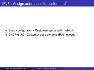PLNOG 3: Jens Link - IPv6 - Migration Planning | PDF