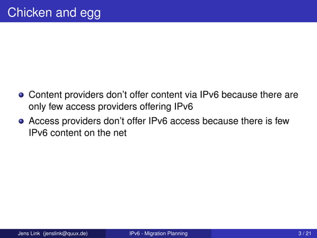 PLNOG 3: Jens Link - IPv6 - Migration Planning | PPT