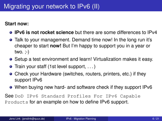 PLNOG 3: Jens Link - IPv6 - Migration Planning | PPT