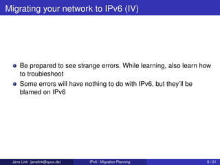 PLNOG 3: Jens Link - IPv6 - Migration Planning | PDF