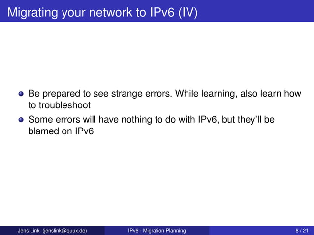 PLNOG 3: Jens Link - IPv6 - Migration Planning | PPT