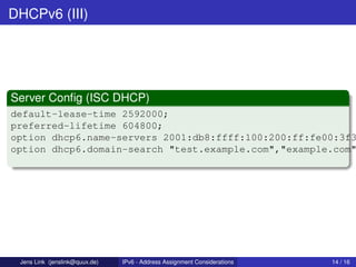 PLNOG 4: Jens Link - IPv6 Address Assignment Considerations | PPT